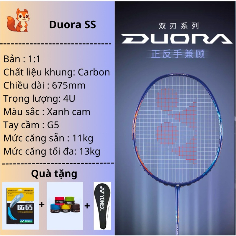 Vợt cầu lông Duora SS LCW khung Carbon căng max 13kg, tặng cước trợ lực ...