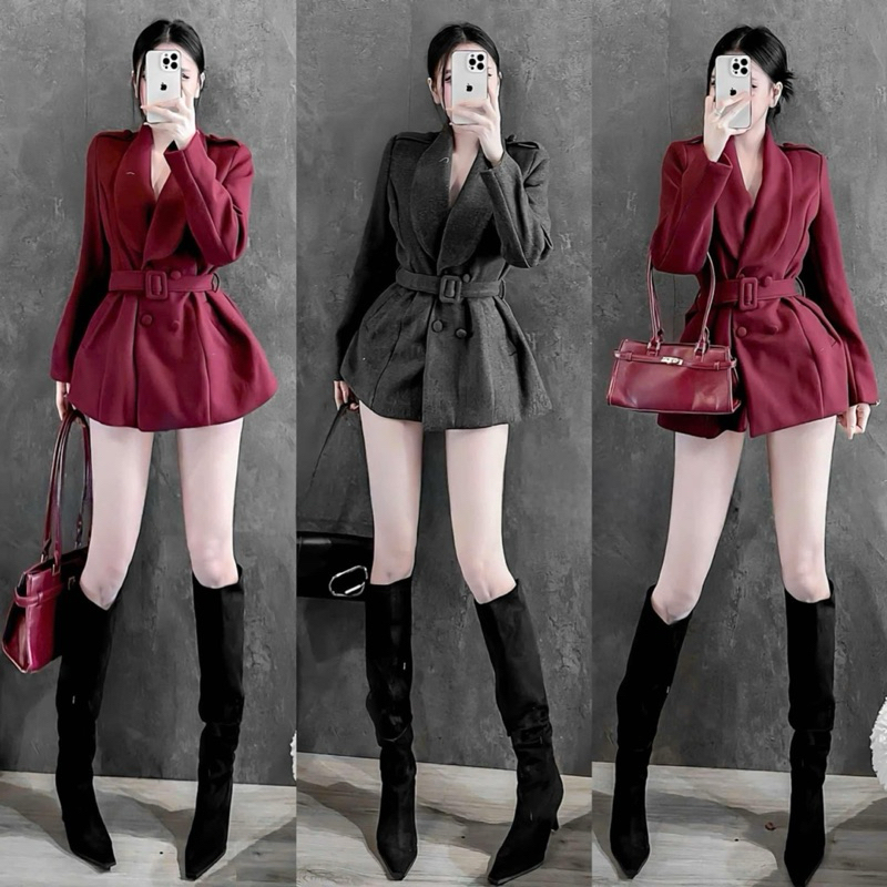 Áo dạ ép khuy cuc bọc kèm đai sang chảnh,tiểu thư | Shopee Việt Nam