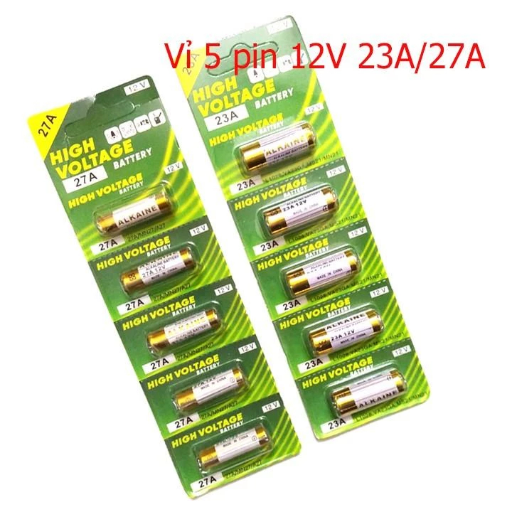 Vỉ 5 viên pin ALKALINE 23A 27A 12V cho Chìa khóa điện, điều khiển cửa cuốn, chuông cửa, báo động ...