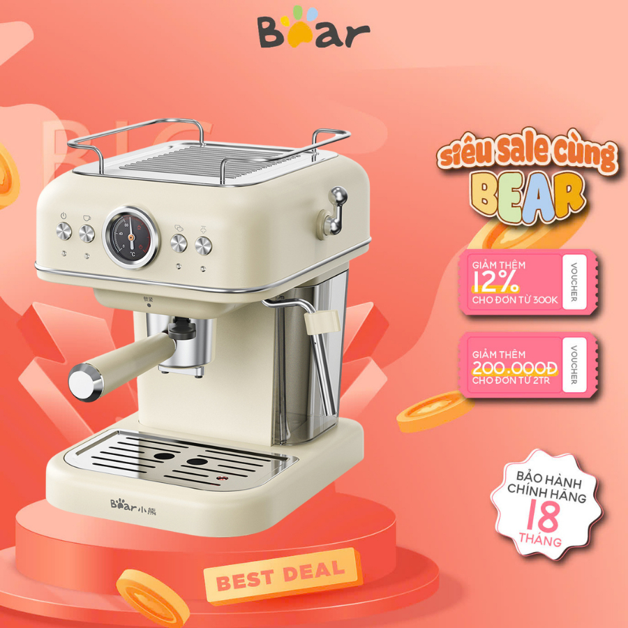 Máy pha cà phê tự động Bear KFJ-E12R5, Áp suất 20 BAR ,950W, Màn hình hiển thị nhiệt độ, Tạo bọt ...
