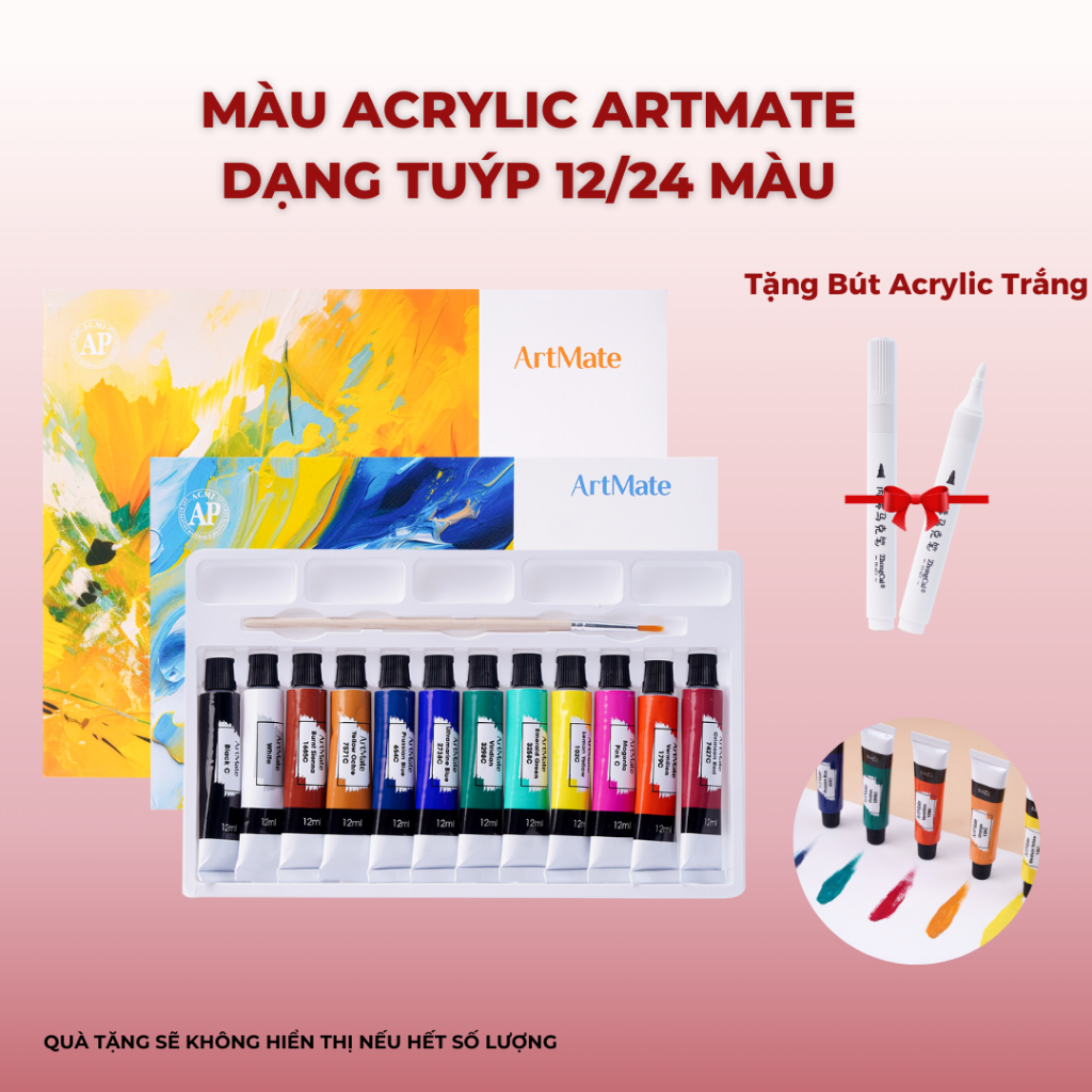Màu Nước Acrylic Dạng Tuýp 12ml ARTMATE 12/ 24 Màu Vẽ Trên Nhiều Chất ...