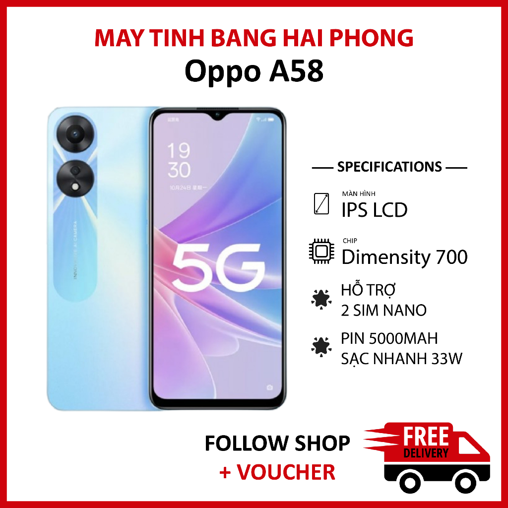 Điện thoại Oppo A58 5G RAM 6/128GB chip Dimensity 700 màn Full HD+ dung ...