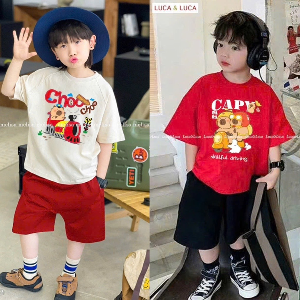 Điệu kids- Bộ bé trai áo thun quần kaki Capybara Tàu hoả- Motor 11-45kg ...