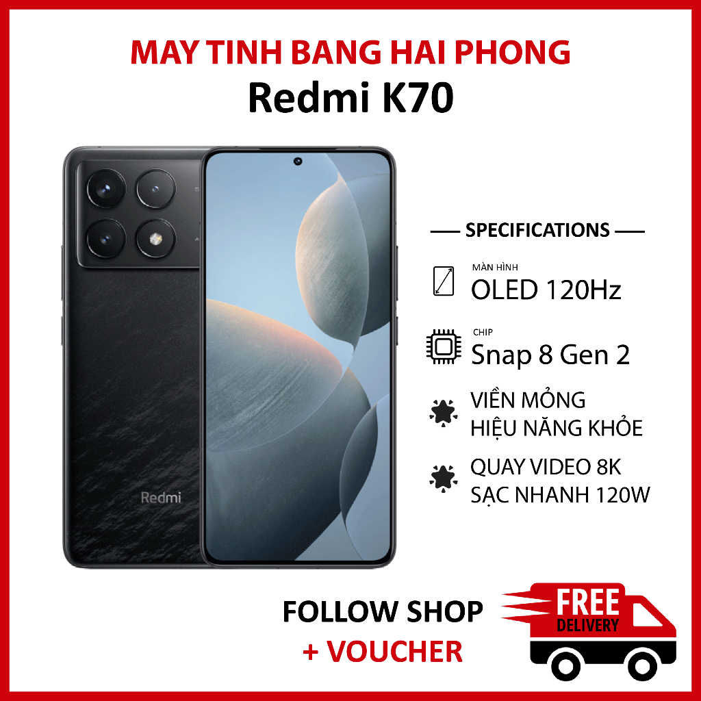Điện thoại Xiaomi Redmi K70 RAM 12/256GB chip Snapdragon 8 Gen 2 màn OLED 2K hỗ trợ quay video ...