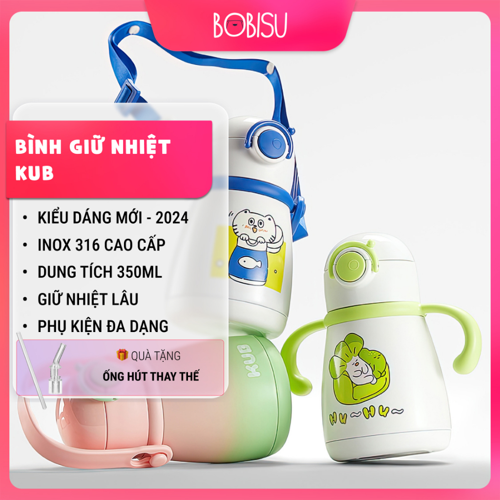 KUB | Bình Giữ Nhiệt Cho Bé 350ml Inox 316 Cao Cấp, Phụ Kiện Đa Dạng, Mẫu Mới 2024 [Tặng Ống Hút ...