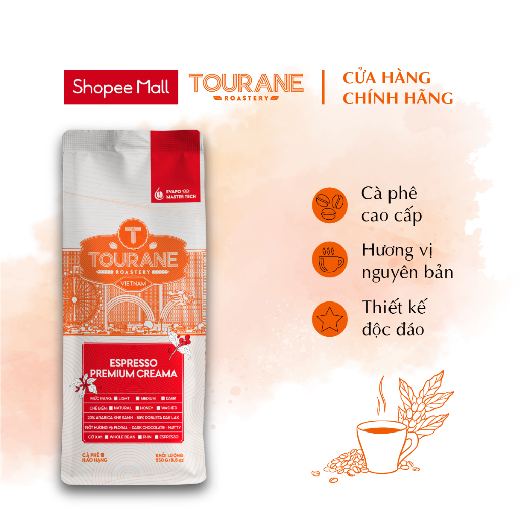 Cà Phê Rang Tourane Roastery - Espresso Premium Crema - 20% Arabica Khe Sanh - 80% Robusta Dak ...