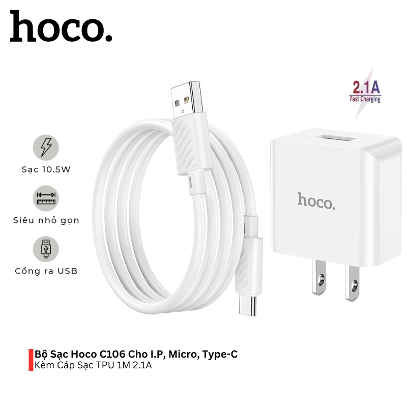 Hoco Chính Hãng - Bộ Sạc Hoco C106 10.5W, Kèm Dây Sạc, Cao Cấp, Chống ...