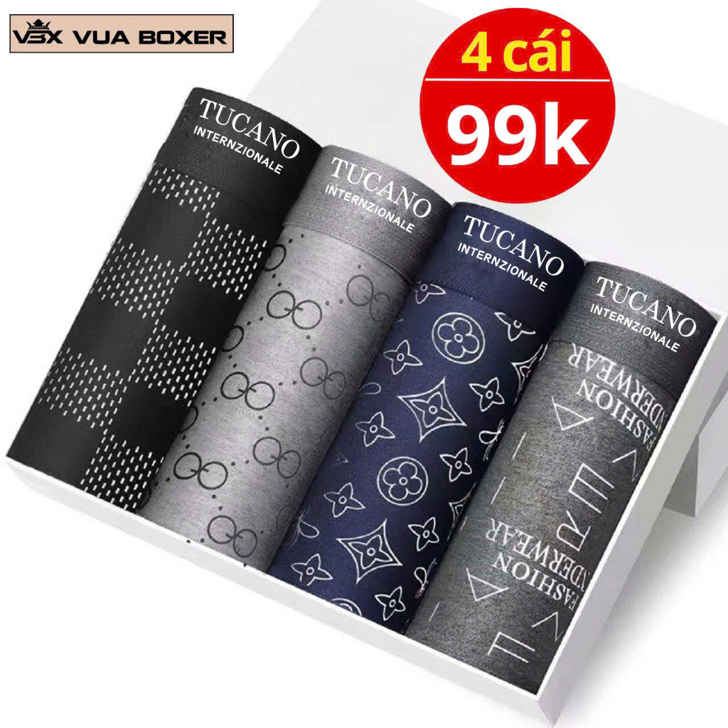 Sét 4 quần sịp nam boxer nam sịp đùi vải thun cotton co dãn thấm hút ...