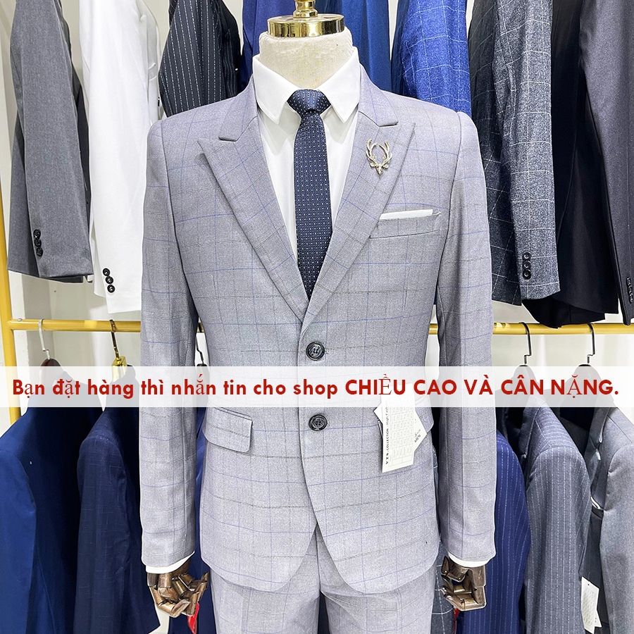 Bộ Vest Comple Nam Cao Cấp 2 Cúc Kẻ Caro Màu ghi. Suit Nam Hàn Quốc Đẹp ...