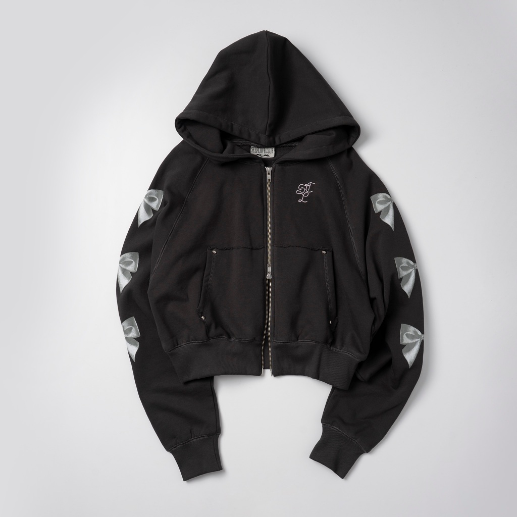 Ribbon Cropped Zipper Hoodie - Charcoal | Hoodie Zip Lửng - Xám chì ...