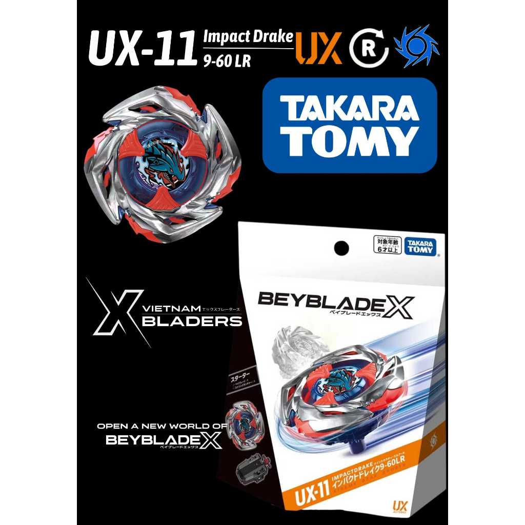 [Beyblade X – Takara Tomy] Con quay UX-11 Impact Drake 9-60LR Starter ...