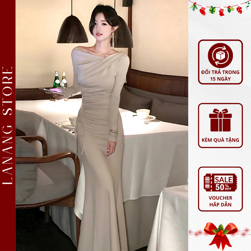 Đầm body tay dài dáng đuôi cá LaNang thiết kế nhún eo che bụng đi tiệc ...