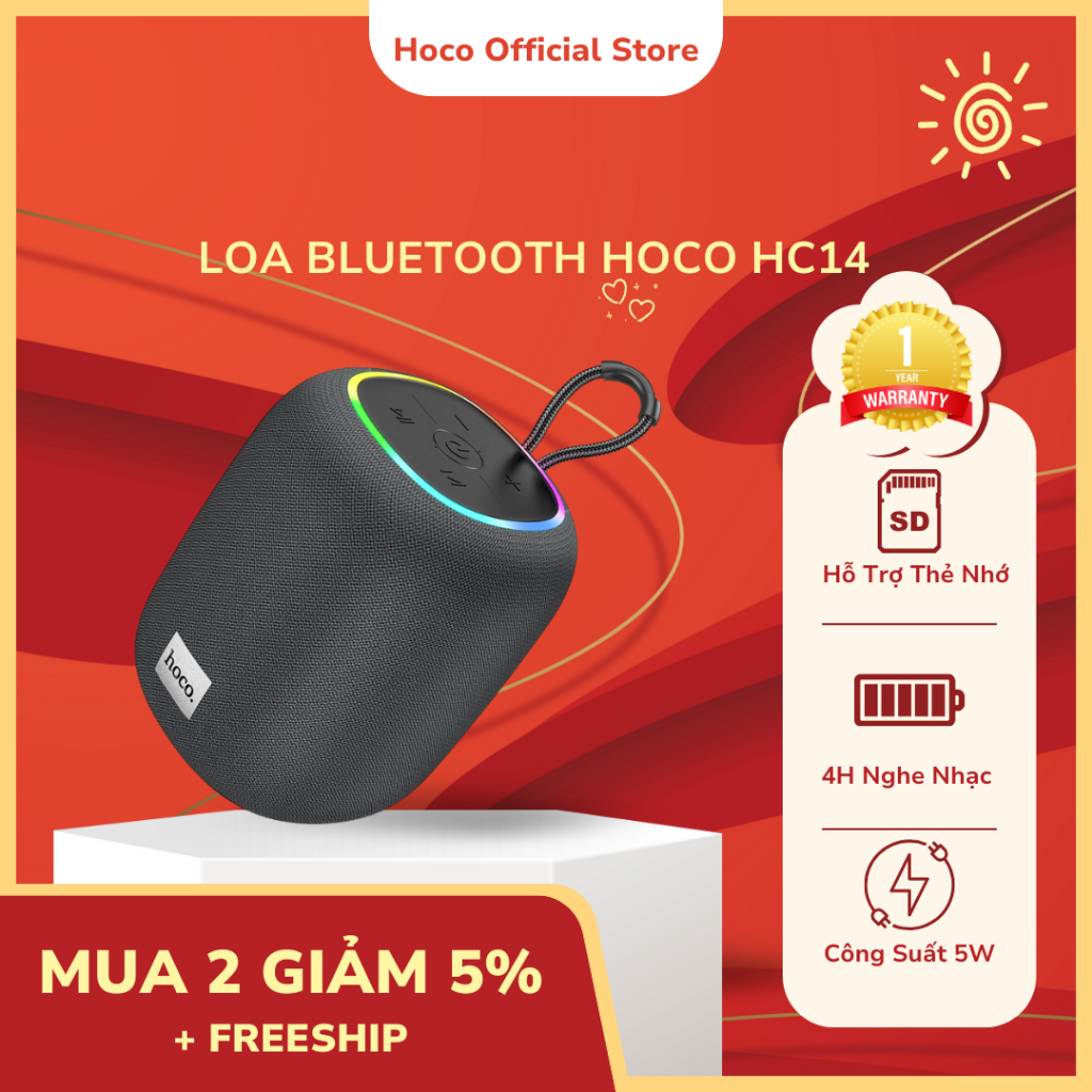 Loa bluetooth Hoco HC14, loa để bàn hỗ trợ usb, thẻ nhớ, 5h nghe nhạc, âm thanh sống động ...