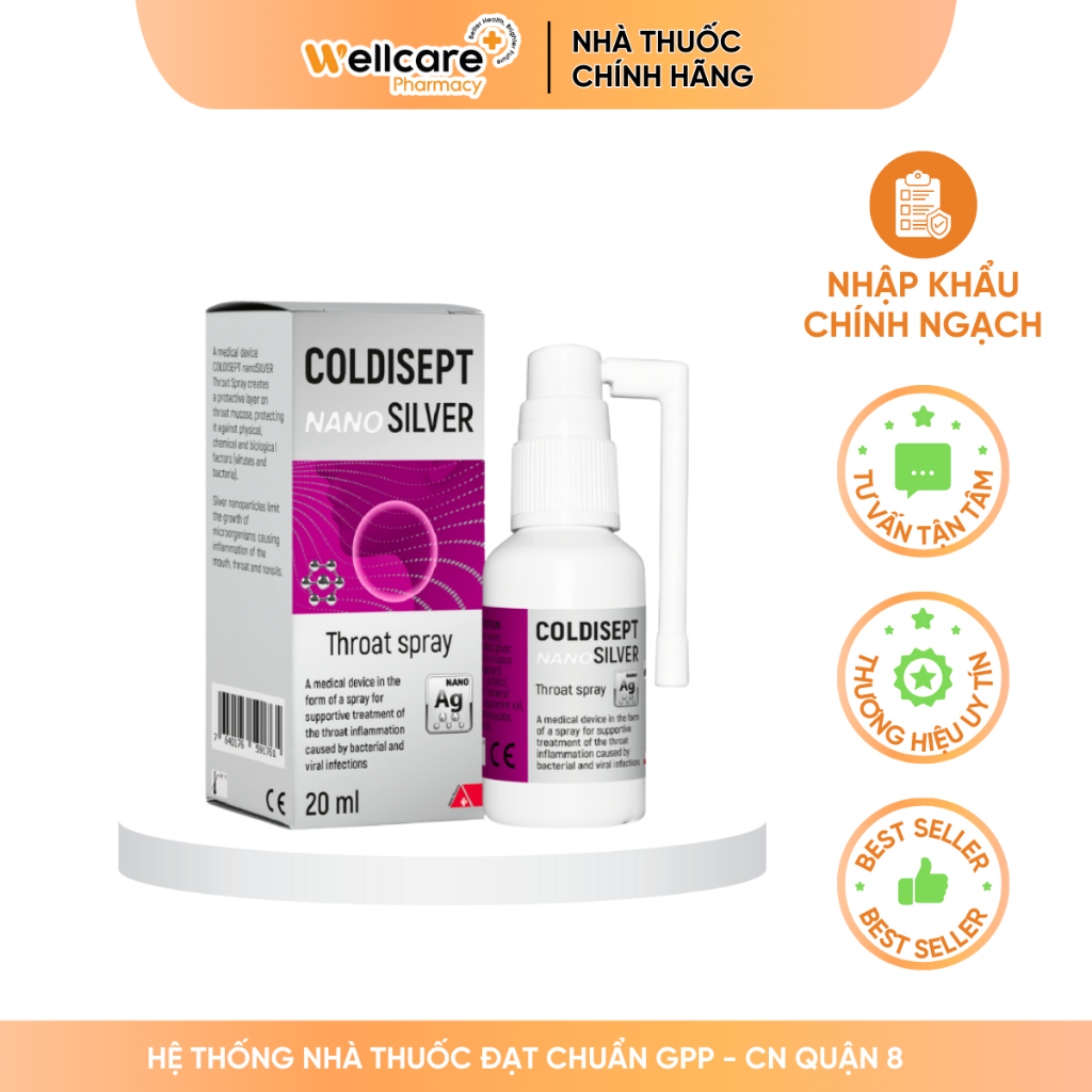 Coldisept throat spray [Chính hãng]-Hộp 20ml Xịt họng Nano Silver giúp ...