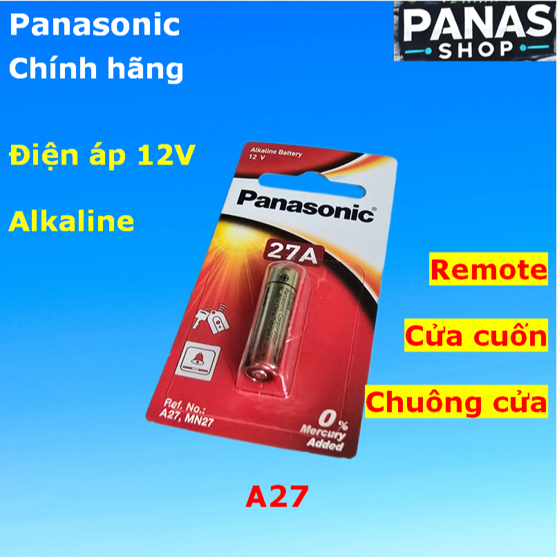 Pin 12V A27 Alkaline Panasonic chính hãng dùng cho remote cửa cuốn, chuông cửa, báo cháy ...