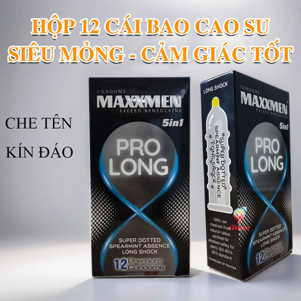 [Siêu mỏng] Hộp 12 cái bao cao su Maxxmen Pro Long giúp kéo dài thời gian | Shopee Việt Nam