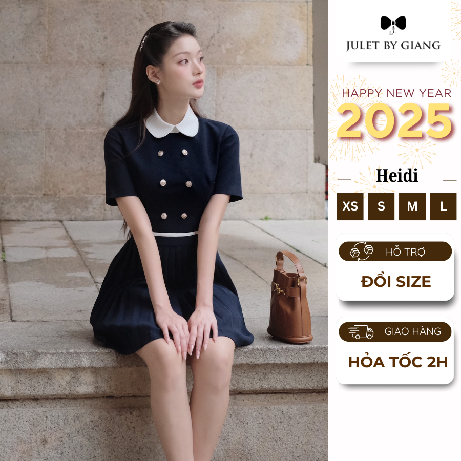 [TRẢ HÀNG SAU 2 NGÀY] Váy liền thân xếp ly Heidi Dress phối cổ sen ...