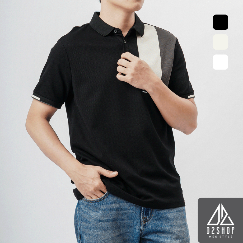 Áo polo nam D2shop phối viền ART, form slimfit, chất liệu cotton, mềm ...