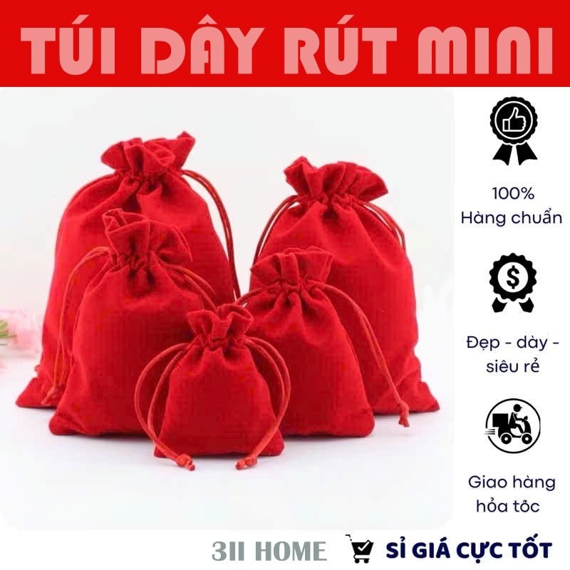 Túi dây rút mini Túi dây rút vải 3II HOME màu đỏ đựng trang sức vật ...