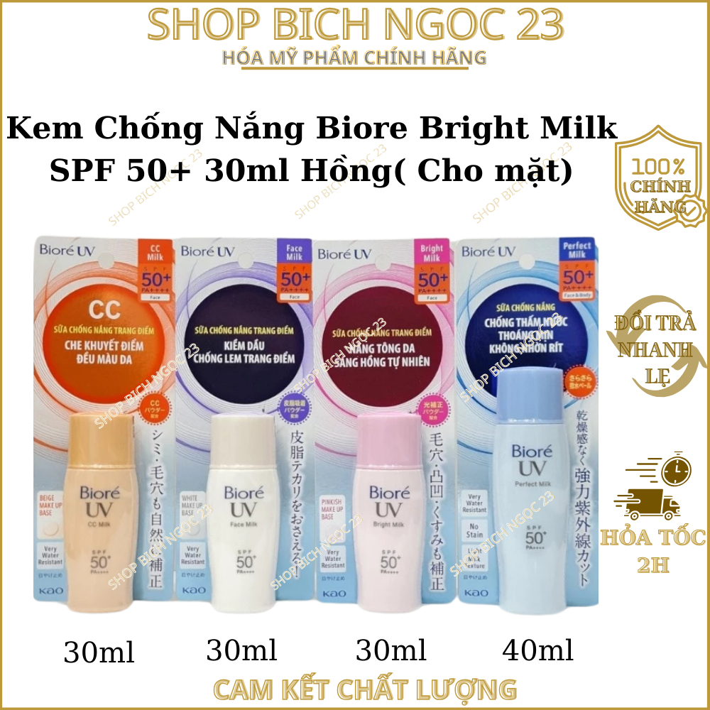 Kem Chống Nắng Biore Bright Milk SPF 50+ 30ml Hồng( Cho mặt) | Shopee ...