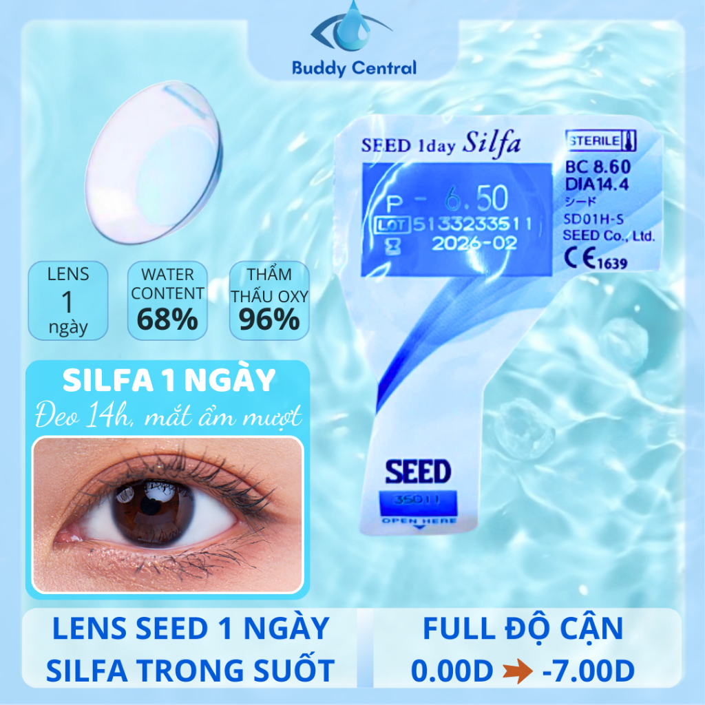(1 chiếc lẻ) Lens Seed 1 ngày không màu SEED 1 day Silfa độ ẩm cao có độ cận - Buddy Central ...