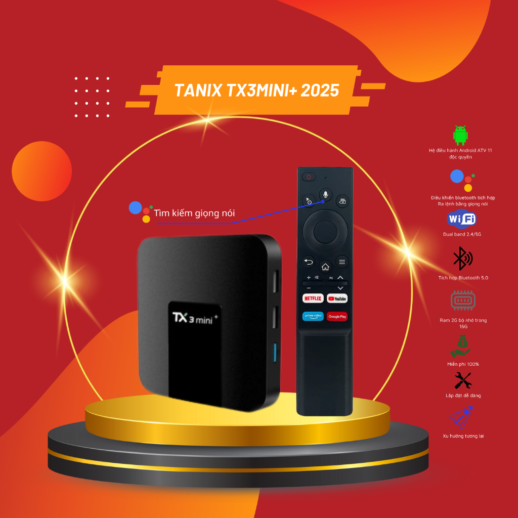 Android tivi box TX3mini Plus (+) 2025 Điều khiển giọng nói CPU S905W2 ...
