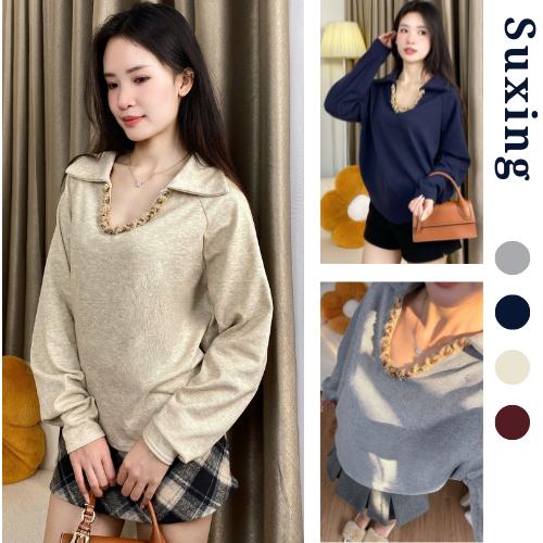 Áo Len Lông Thỏ Cổ Bẻ Viền Kim Sa Nhiều Màu, Áo Nỉ Tăm Thỏ Cổ V Đính Đá - S154 | Shopee Việt Nam