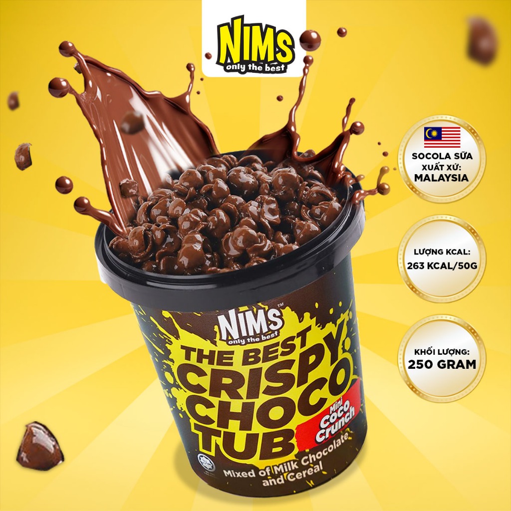 (HỘP LỚN 250G) Sô cô la sữa Nims giòn tan chảy Hạt khuyết Coco Crunch ...