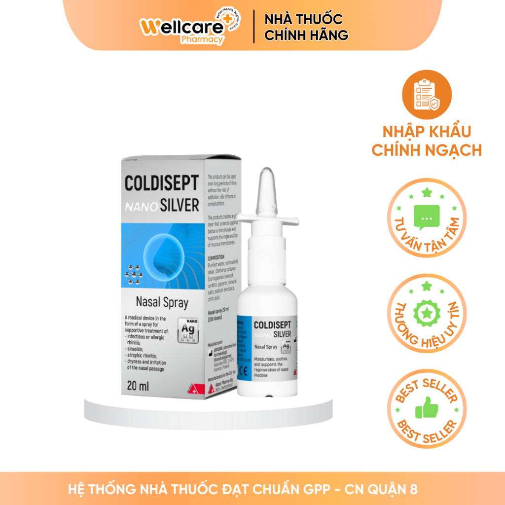 Coldisept Nasal Spray [Chính hãng]- Hộp 20ml Xịt mũi Nano Silver giúp ...