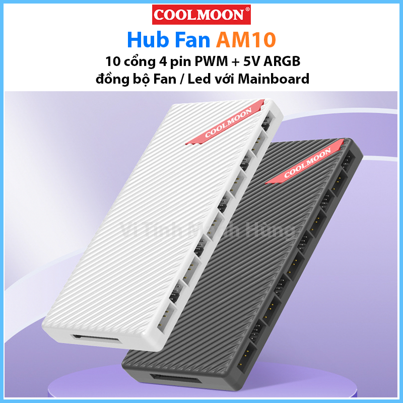 Hub Fan CoolMoon AM10, 10 cổng 4 pin PWM + 5V ARGB, đồng bộ Fan / Led ...