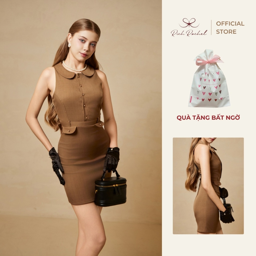 Rich Rachel | Đầm Body Nữ Màu Nâu F25D5 Thiết Kế Dáng Ôm, Cổ Lá Sen Cài ...