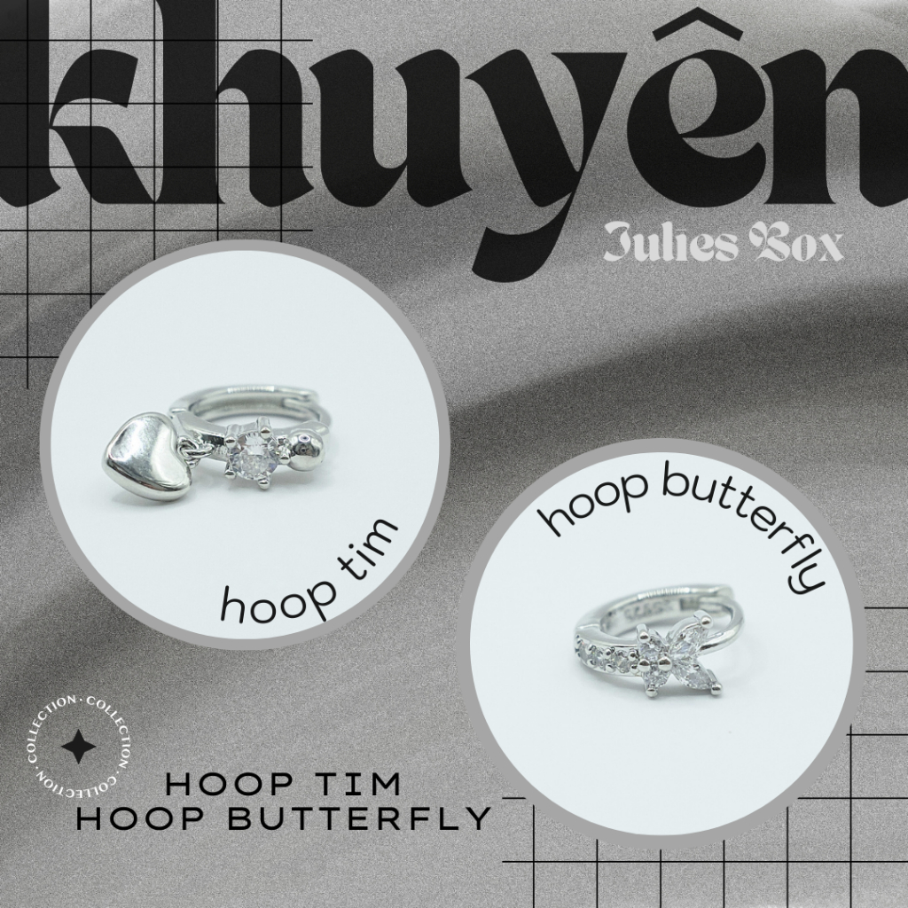 [1 Chiếc] [BẤM] Khuyên Tai Xỏ Nam Nữ Hoop Butterfly + Tim Unisex Không ...