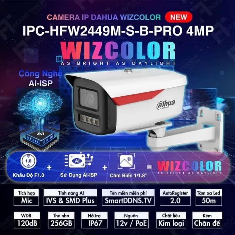 Camera thân đường phố, nhà xưởng IP Wizsense, Wizcolor Full-color HFW2449M-S-B-PRO 4.0MP DAHUA ...