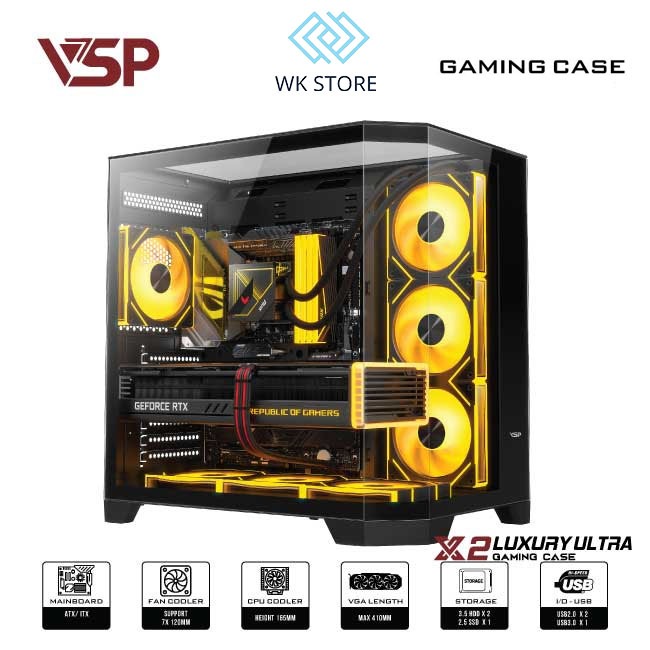 VỎ CASE MÁY TÍNH VSP X2 LUXURY ULTRA BLACK | ATX, No Fan | Bảo hành 12 ...