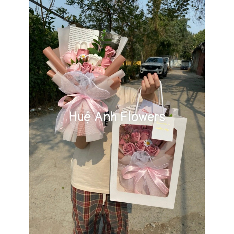 SET HOA SÁP THƠM TONE HỒNG MIX NHẸ NHÀNG MÃ HA.HM+ TÚI QUAI GIẤY+THIỆP ...