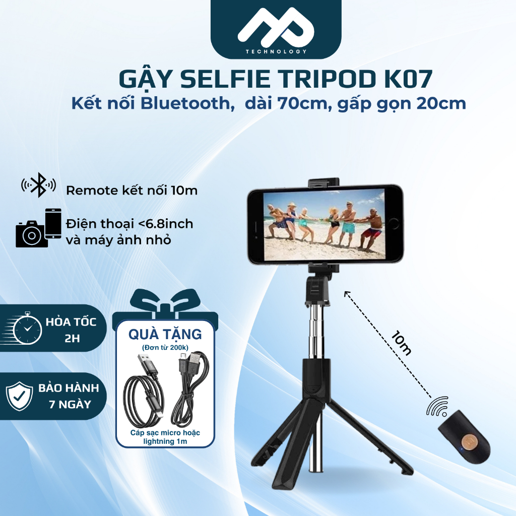 Gậy Selfie, Gậy Chụp Hình Tự Sướng Tripod K07 Kết Nối Bluetooth 3 Chân ...