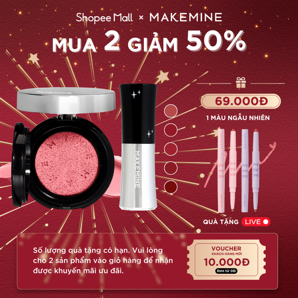 Má hồng MAKEMINE Jelly Serum Blush dạng cushion dạng kem tự nhiên lâu ...