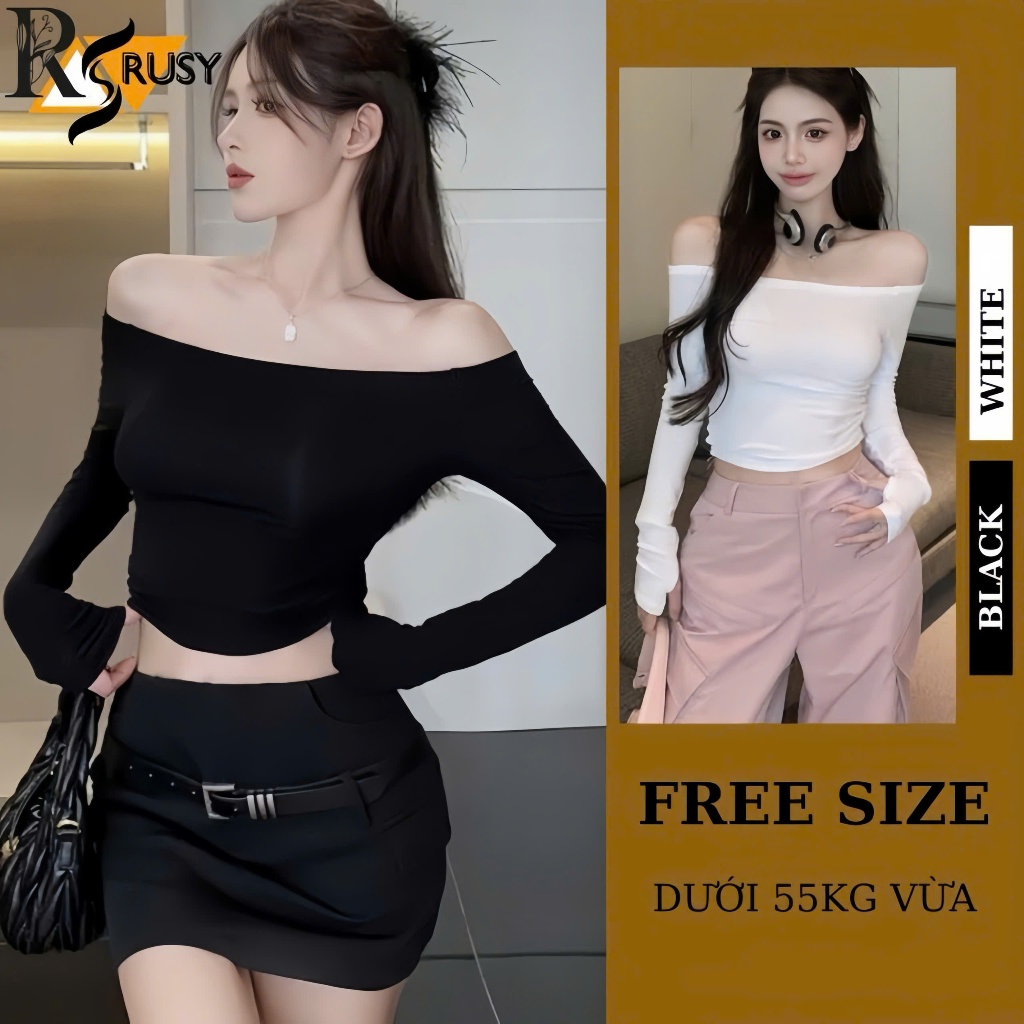 Áo Croptop Kiểu Sexy Chất Thun Borip Dày,Áo Thun Croptop Tay Dài Trễ Vai Ôm Body RUSY | Shopee ...