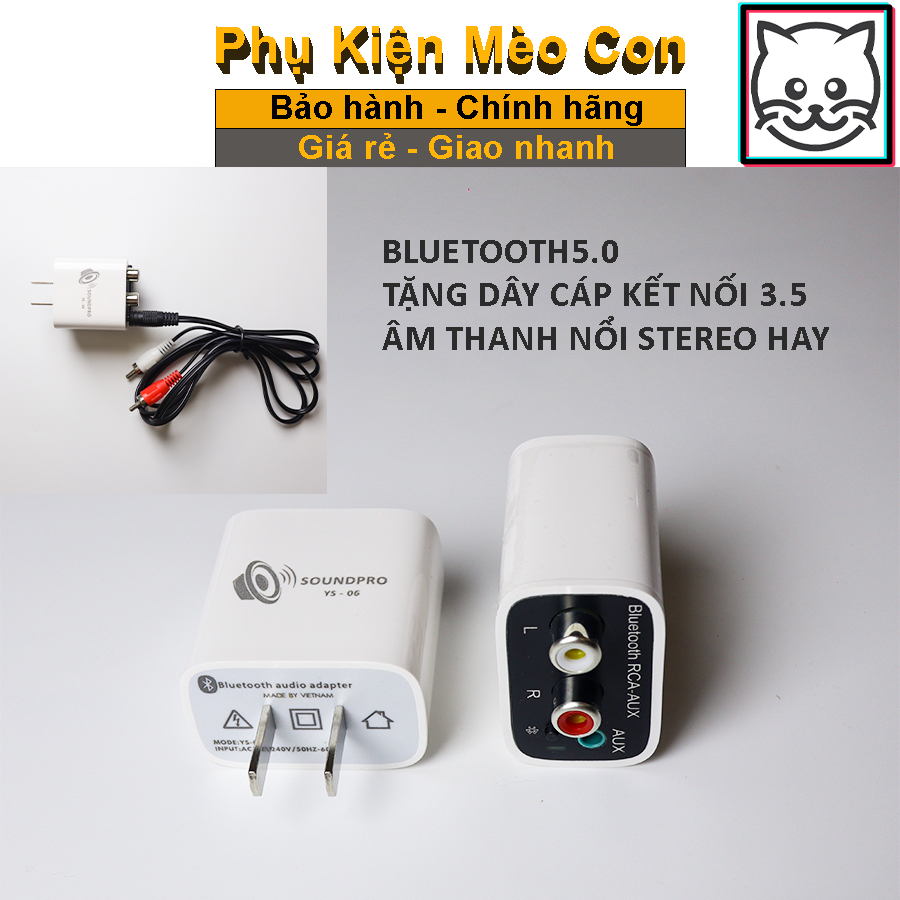(Tặng Dây Cáp)- Bộ thu bluetooth 5.0 stereo SOUNDPRO YS-06, bộ thu phát bluetooth cho loa và âm ...