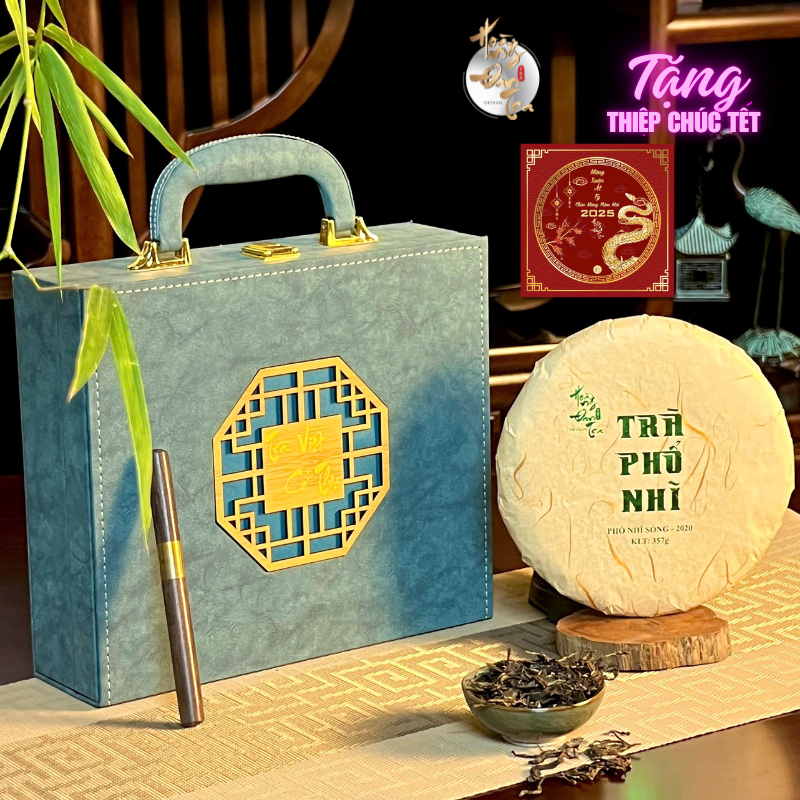 Hộp Bánh Trà Phổ Nhĩ Thượng Hạng 357Gr Bộ Quà Biếu Chè Shan Tuyết Cổ ...
