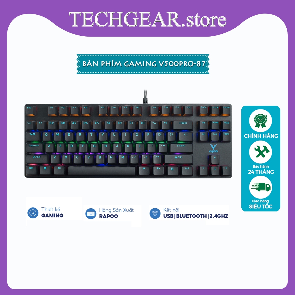 RAPOO V500 Pro-87 Multimode Bàn Phím Cơ Gaming,Pin Sạc, Led RGB | Chính Hãng BH Đổi Mới 24 Tháng ...