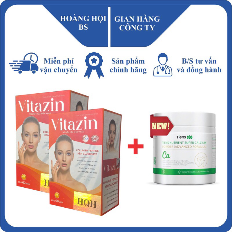 Combo 2 hộp vitazin collagen peptide, kẽm gluconate và 1 hộp canxi nhập ...
