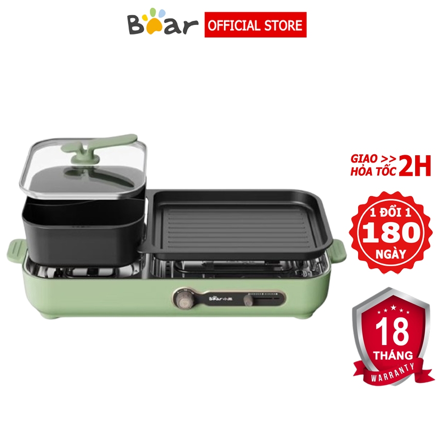 Nồi lẩu nướng 2 ngăn Bear 3.4L, bếp lẩu nướng 2in1, phủ chống dính cao ...