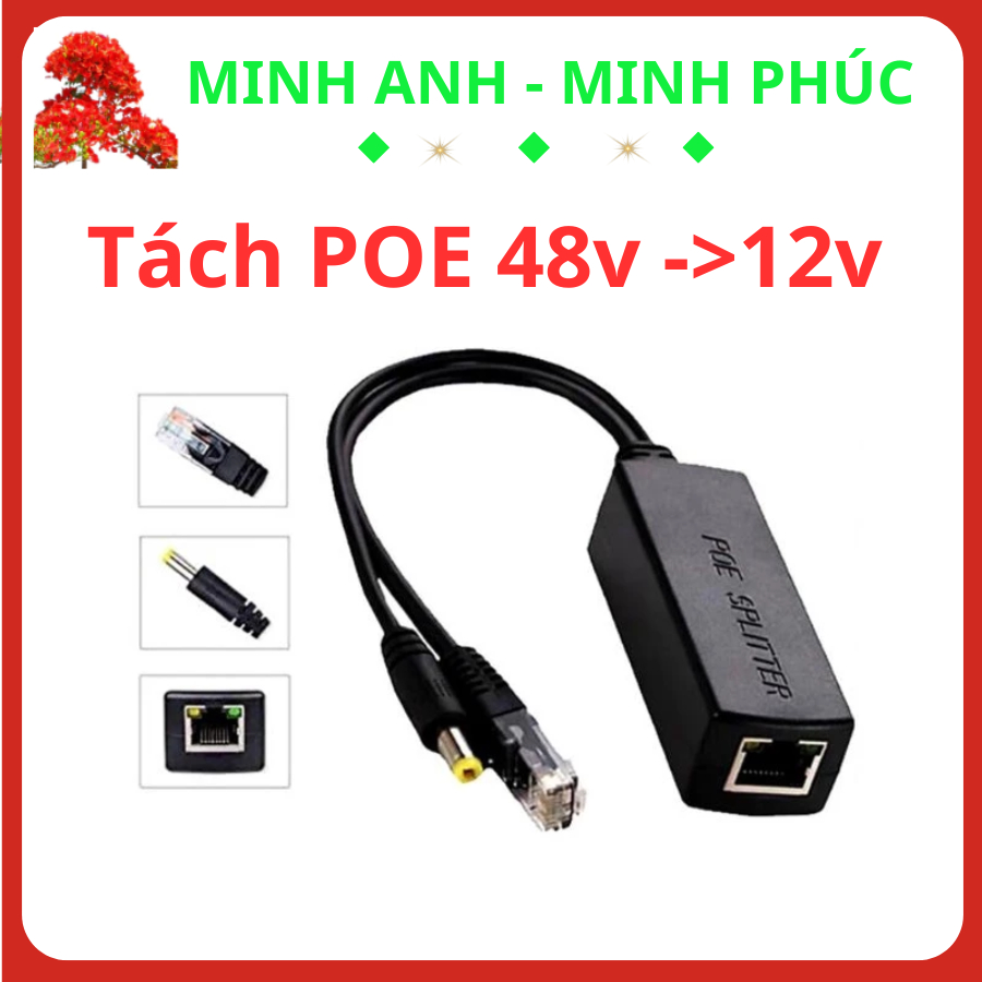 Tách Jack POE Splitter 48v ra 12v cho Camera, Cặp Chuyển Nguồn POE Cho ...