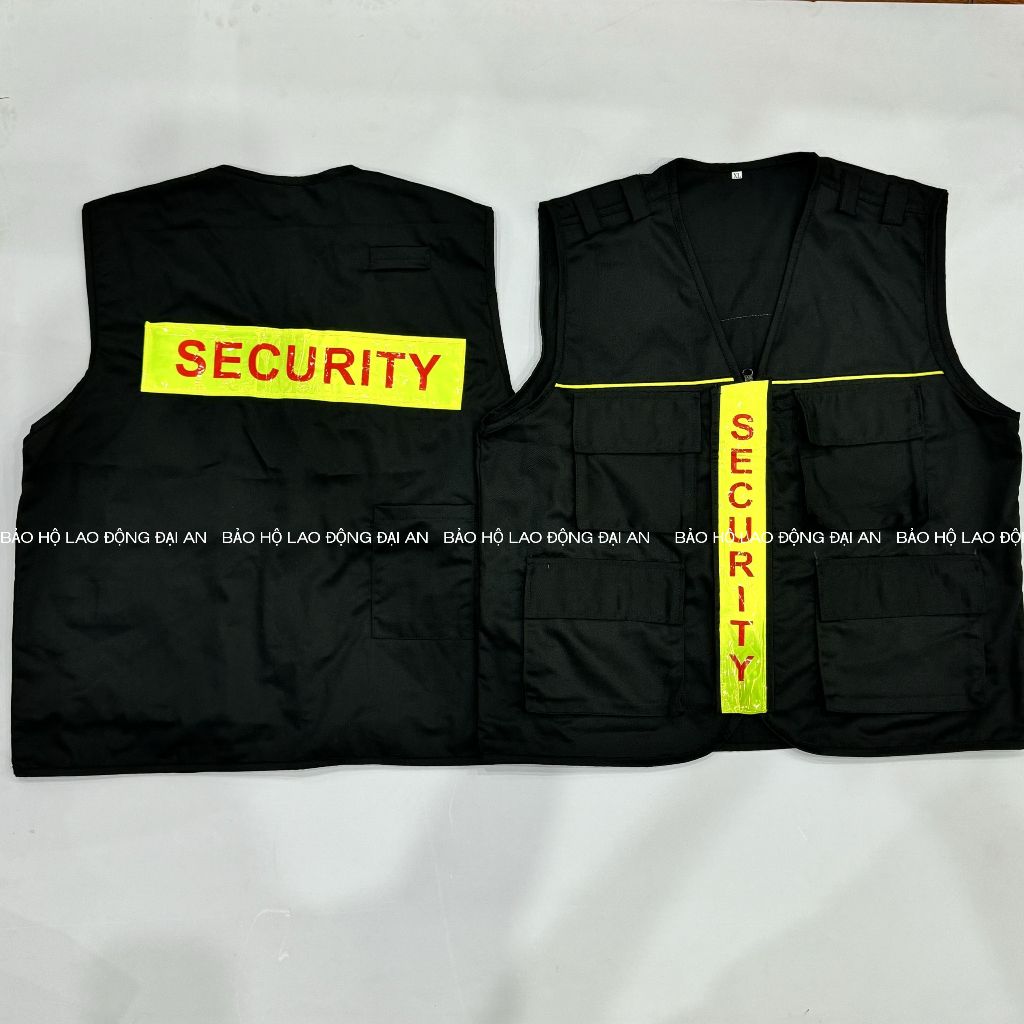 Áo cơ động, áo ghile vệ sĩ, bảo vệ màu đen có thêu "SECURITY" sau lưng và trước ngực, Hình thật ...