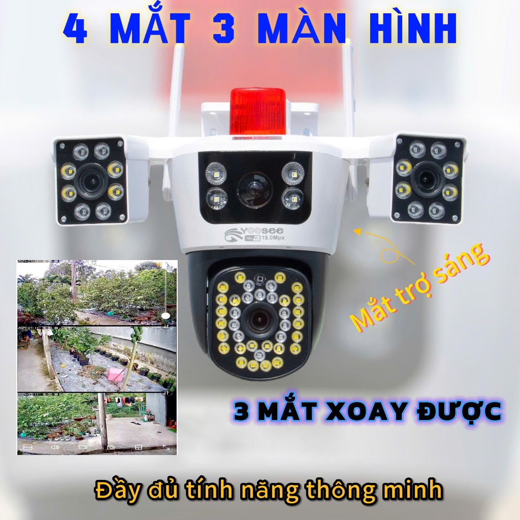 (TẶNG HỘP KT) Camera Yoosee 4 MẮT xEM 3 MÀN HÌNH MÁY BAY ĐỘC LẬP FHD, 3 ...