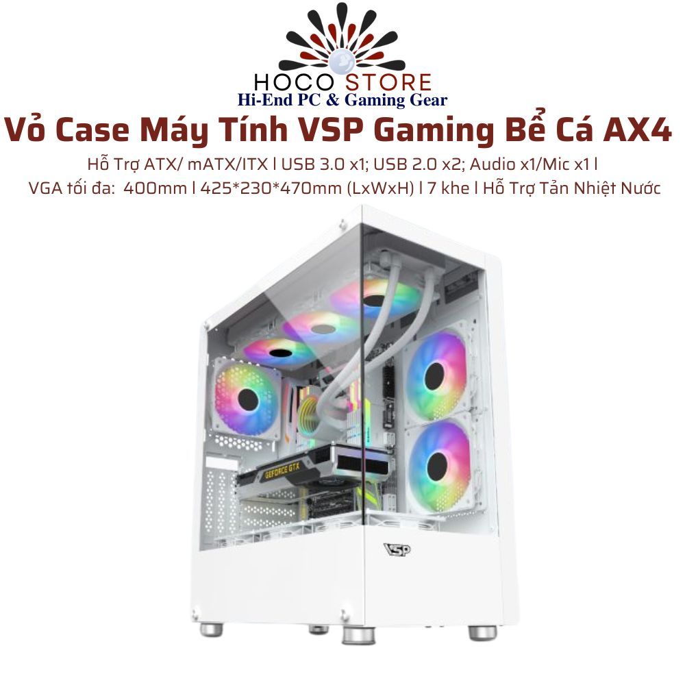 Vỏ Case Máy Tính VSP Hỗ Trợ Main ATX Gaming AX4 Màu Trắng USB 3.0 x1; USB 2.0 x2; Audio x1/Mic ...
