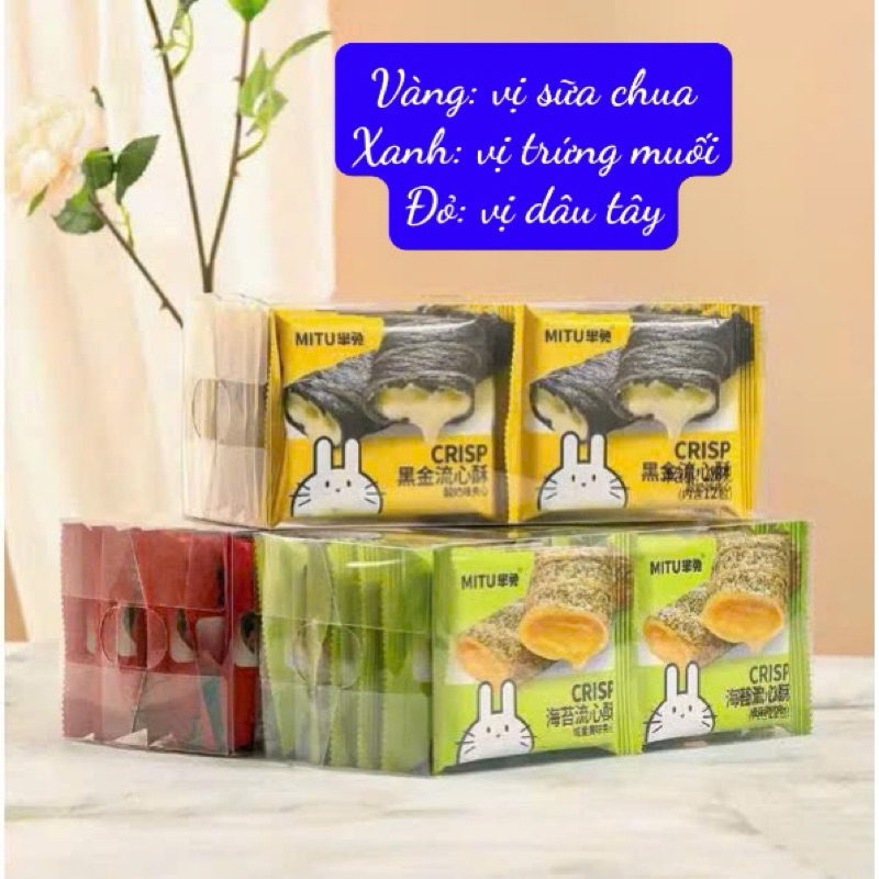 Bánh Quế rong biển Mitu giòn cuộn nhân sữa chua/dâu tây/trứng muối hộp 228g (12 cái) | Shopee ...