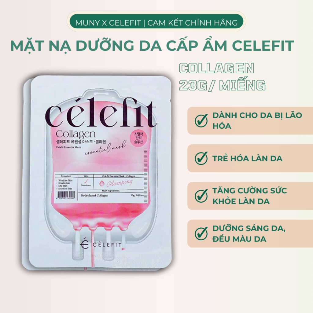 Combo 5/10 miếng mặt nạ dưỡng ẩm Celefit Collagen cho da bị lão hóa, hỗ ...