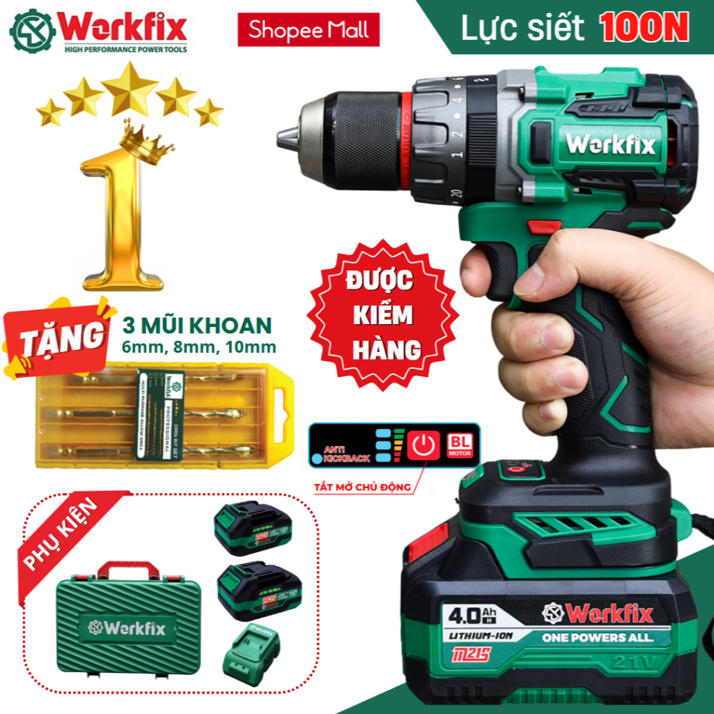 Máy khoan Workfix Cầm Tay WF-13100AK 3 Chức Năng Lực siết 100N Có Auto lock Khoan Tường Bắn Vít ...